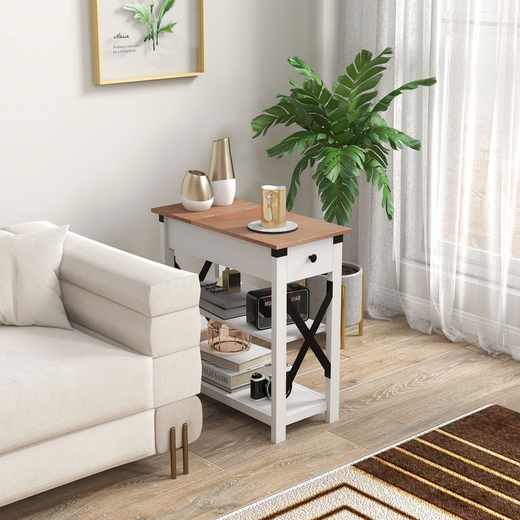 Gracie Oaks Charging Convenience Mdf Modern Living Side Table Ideal For ...