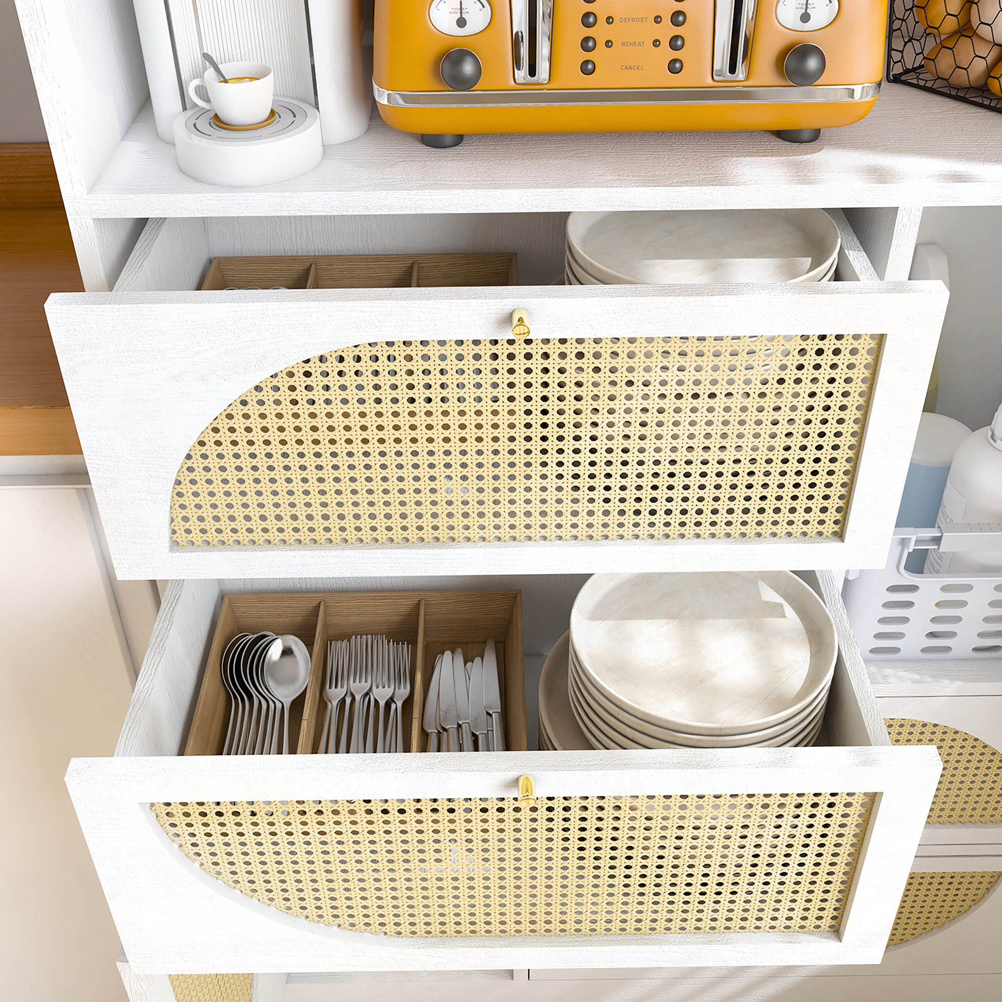 George Oliver Storage Cabinet with Rattan Doors, Freestanding Hutch ...