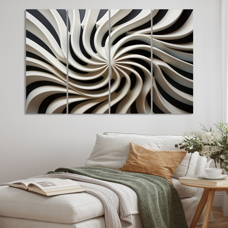 Wrought Studio™ Black White Opt Art In I On Canvas 4 Pieces Print | Wayfair