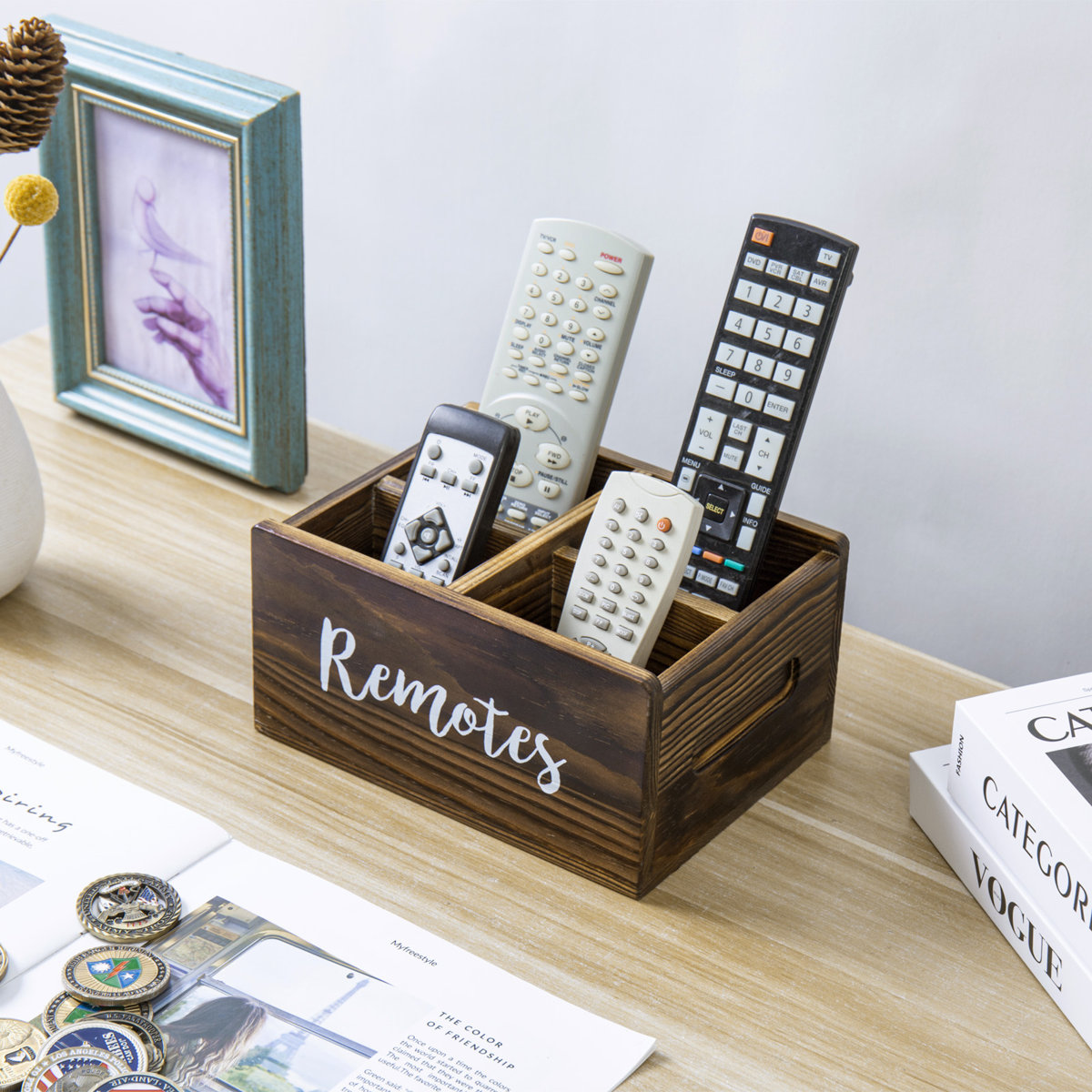 MyGift 4-Slot Solid Wood Remote Holder Storage Caddy | Wayfair