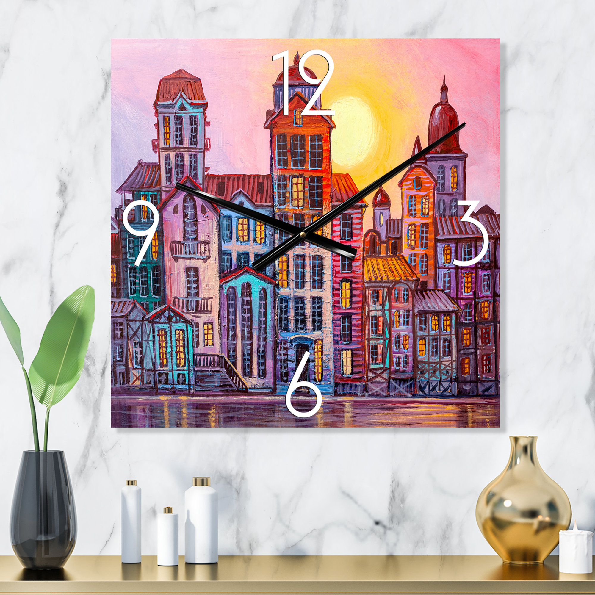 East Urban Home Street Scene in Old Town with Colorful Buildings - Mid ...