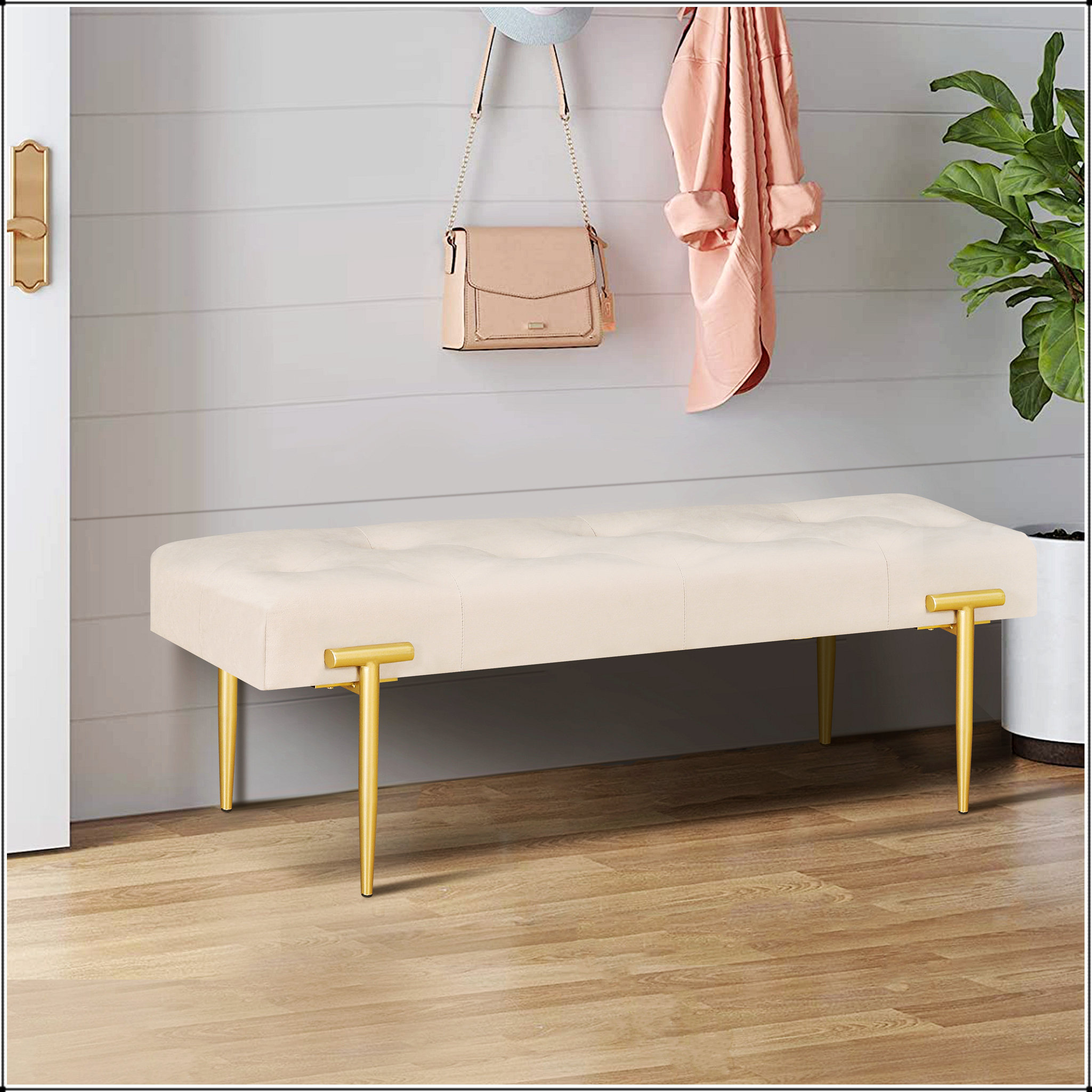 Mercer41 48'' Modern Ottoman Bench Velvet Bench Upholstered Footrest ...