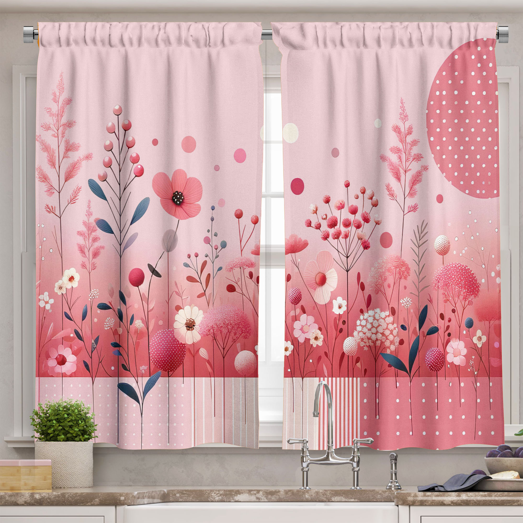 Ambesonne Blushy Floral Valance & Curtain Dreamy Spring Gentle Rose ...
