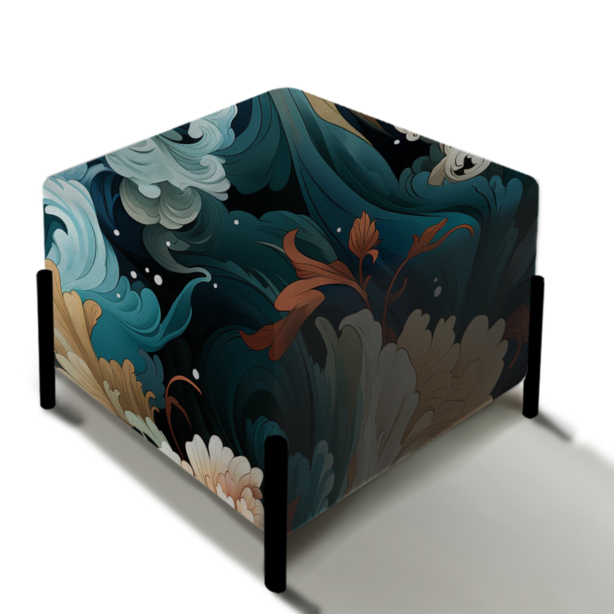 Design Art Waves And Flowers Japanese Pattern - Japanese Square Ottoman ...