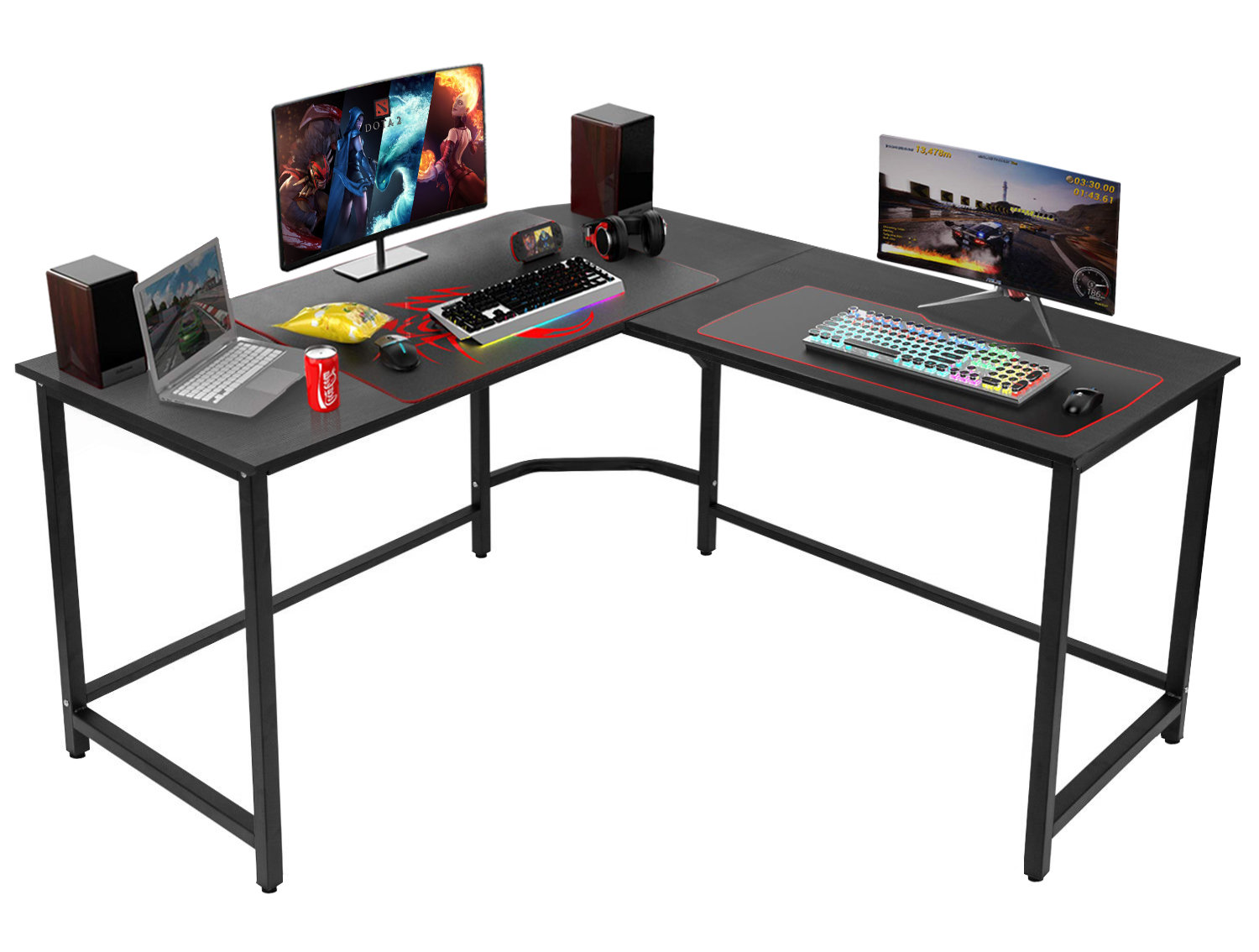 Inbox Zero L Shaped Desk Premium Corner Computer Desk Gaming Table ...