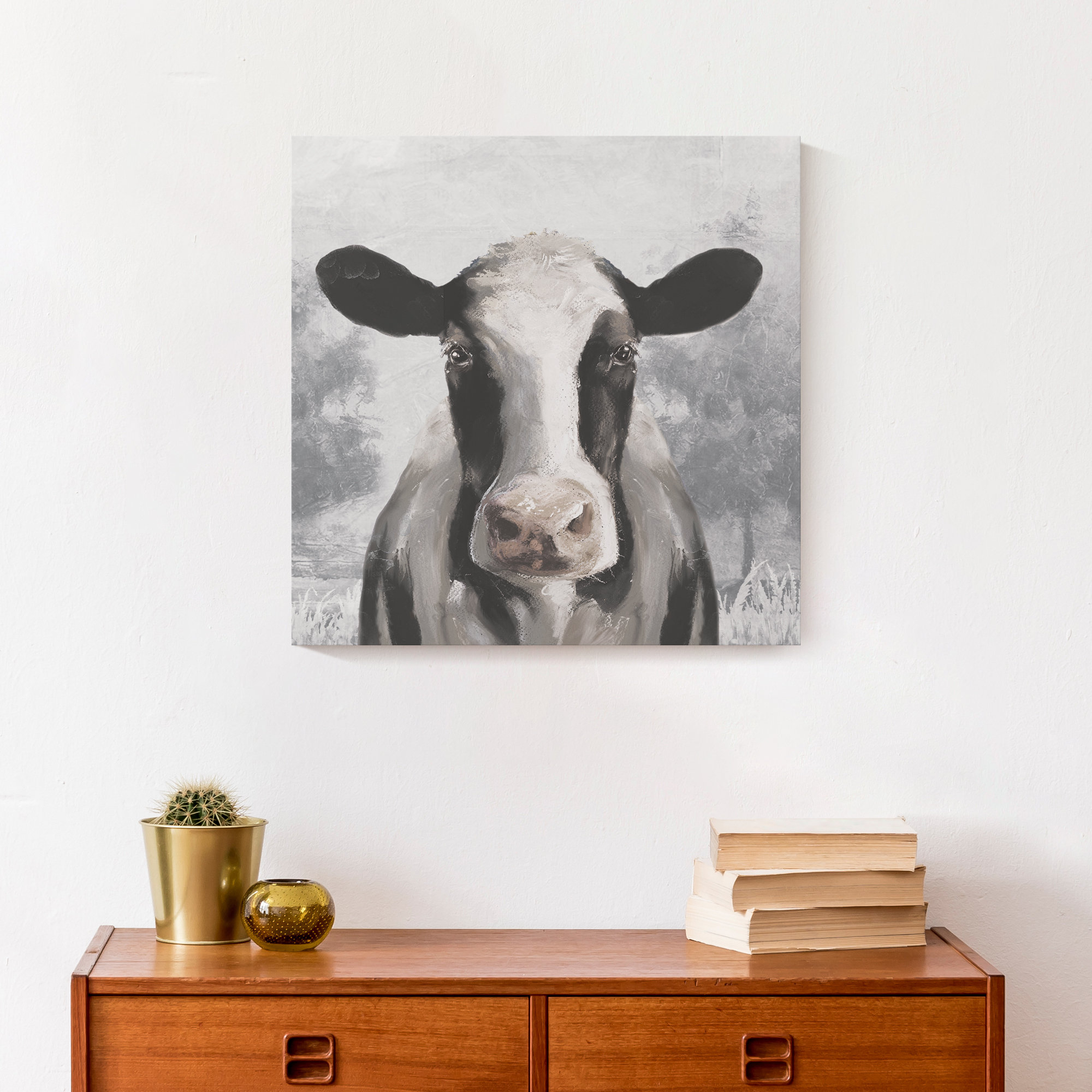 August Grove® Sophisticated Cow - Wrapped Canvas Painting | Wayfair