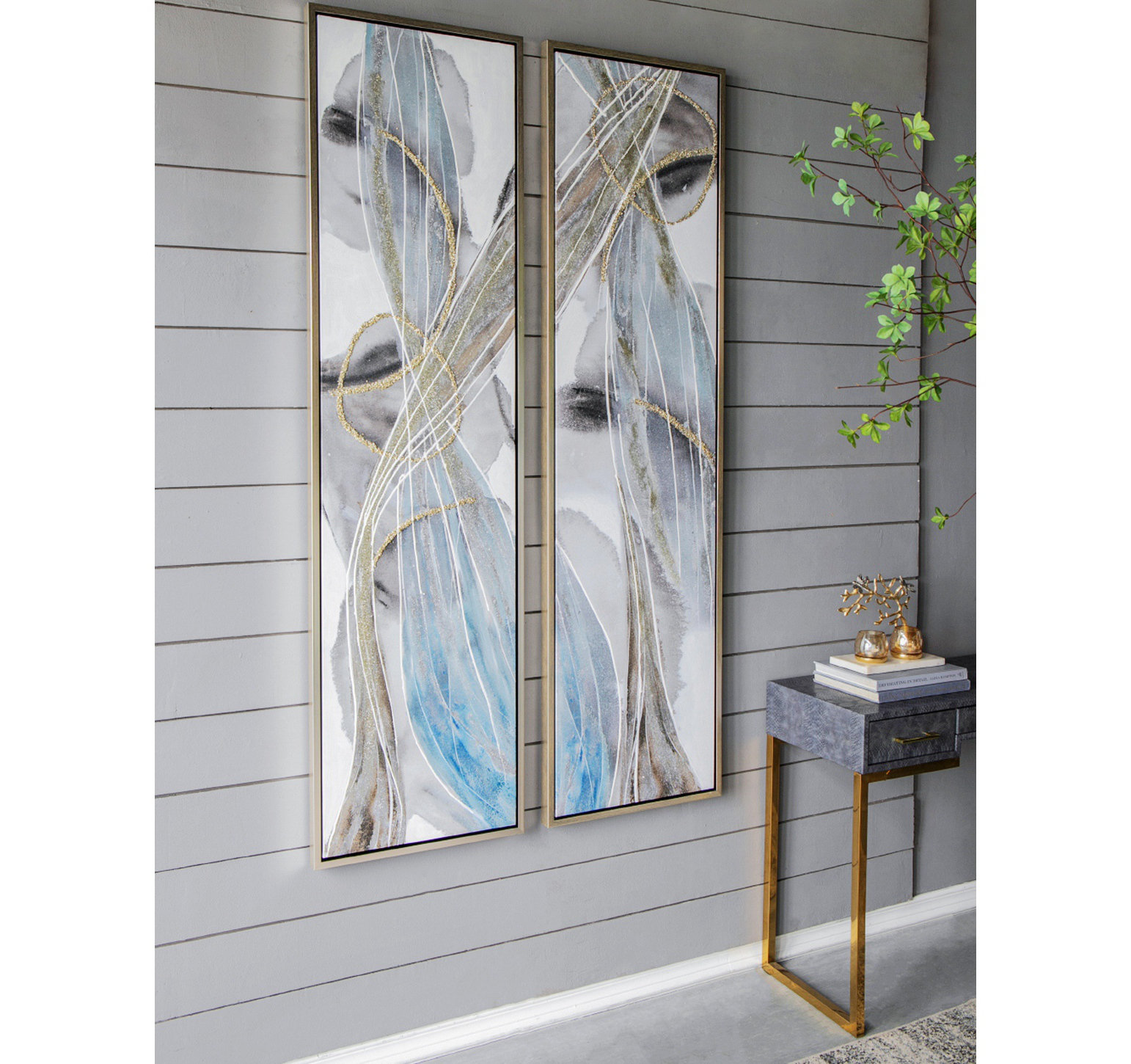 HMLIFE Set Of 2 Elongated Modern Abstract Oil Paintings, Wall Art | Wayfair