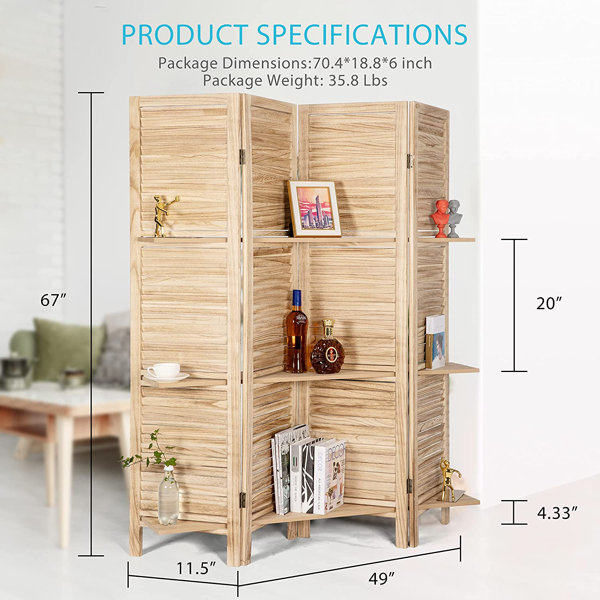 Latitude Run® 5.6 Ft Tall 4 Panel Decorative Folding Wood Room Divider ...