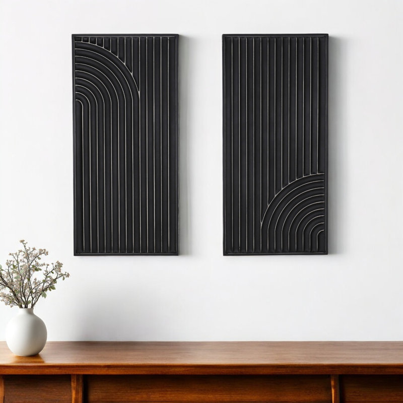 HomeRoots Set of Two Black Metal Abstract Hanging Dimensional ...