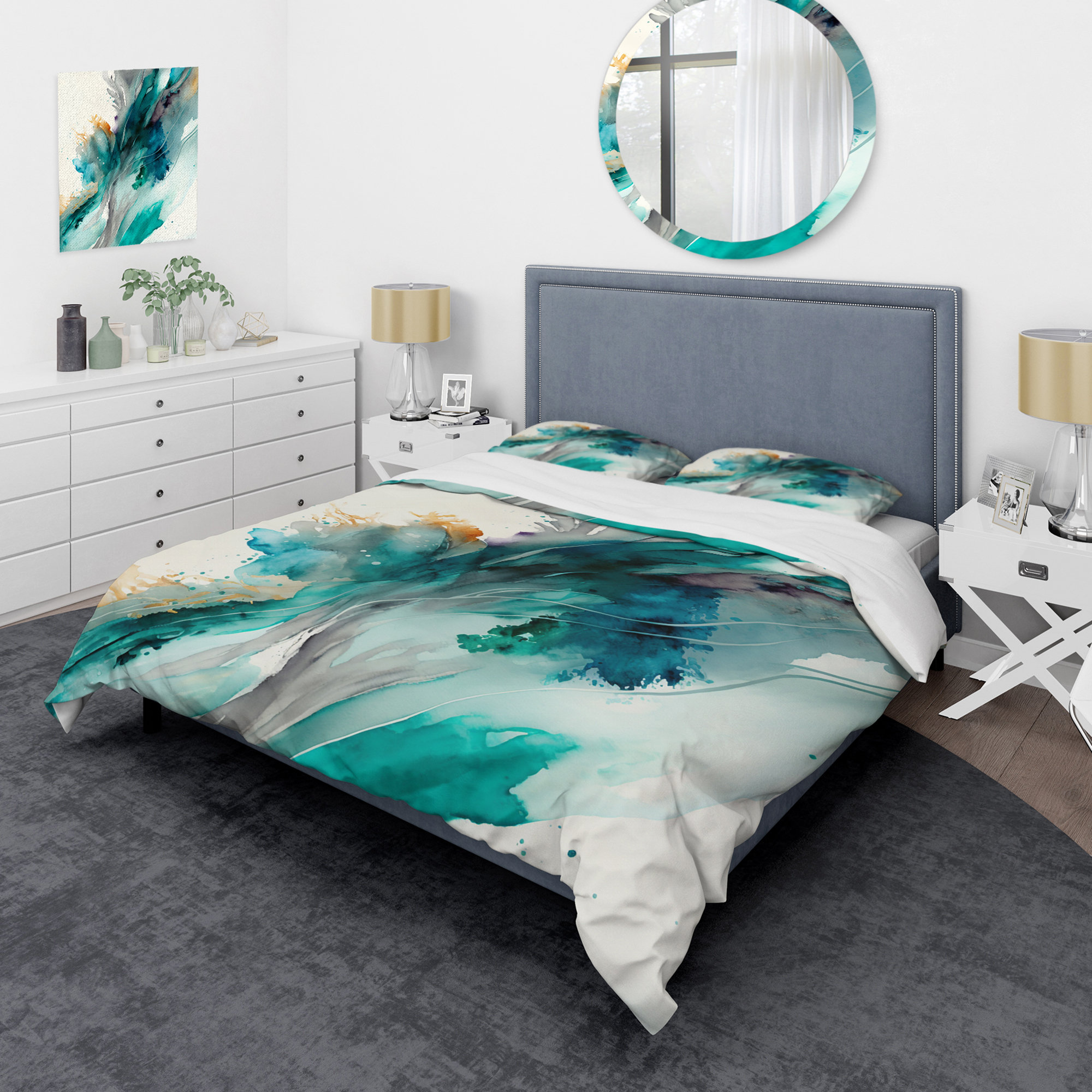 Design Art Celebrations In Turquoise Shades Of Blue V - Abstract Duvet ...