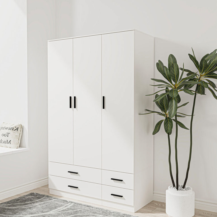 17 Stories 3 Door 4 Drawer Wardrobe Storage Shelf Hanging Wardrobe ...