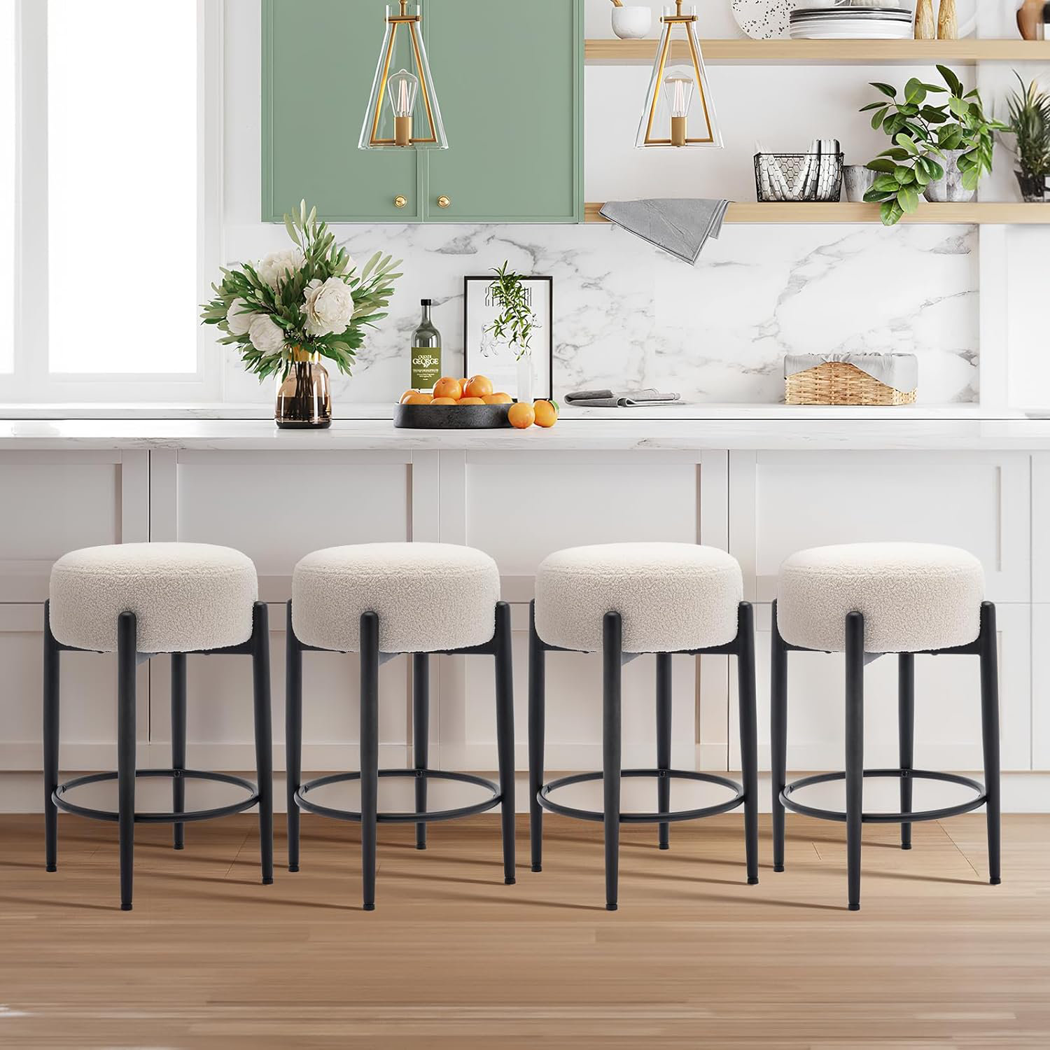 Orren Ellis Modern Bar Stools Set of 4, 24" Sherpa Counter Height ...
