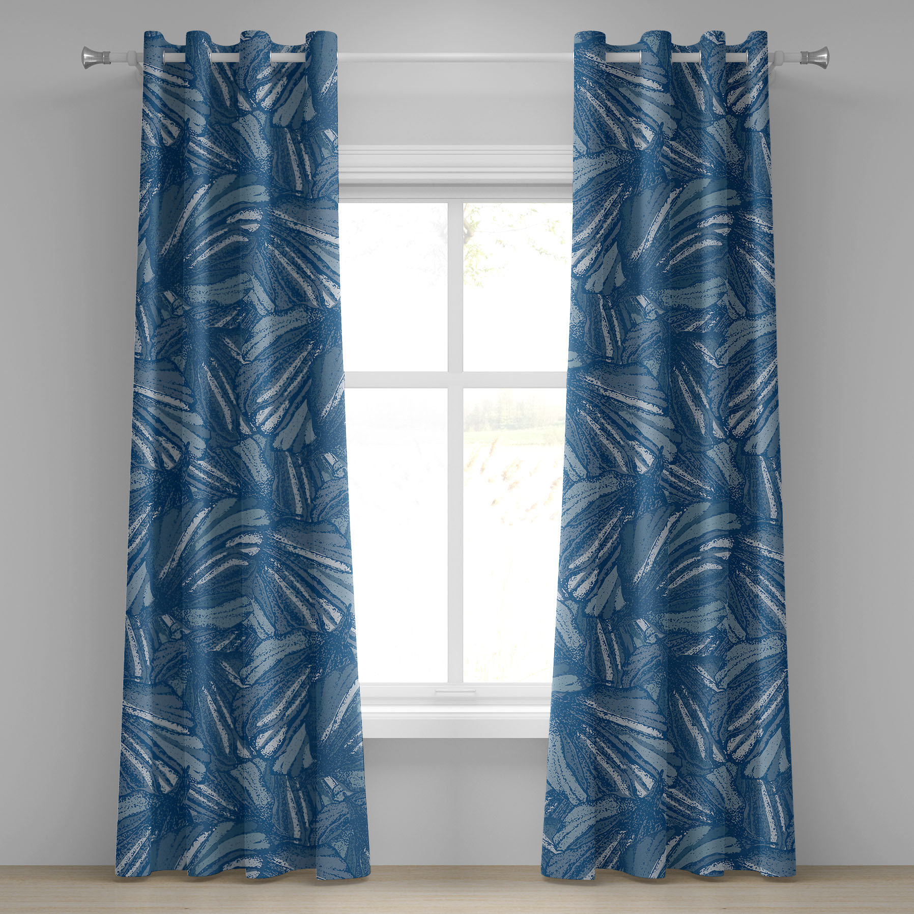 Dakota Fields Abstract Boho Grommet Curtain Aquatic Colors Floral Dark ...