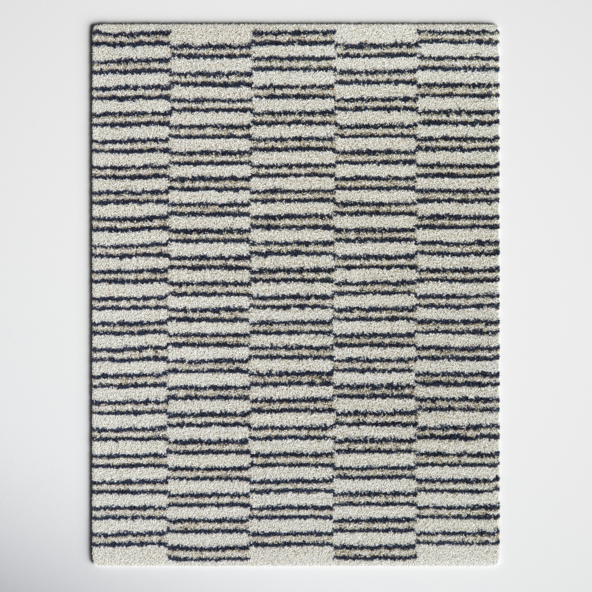 Joss & Main Pamela Striped Cream/Blue Shag Area Rug | Wayfair