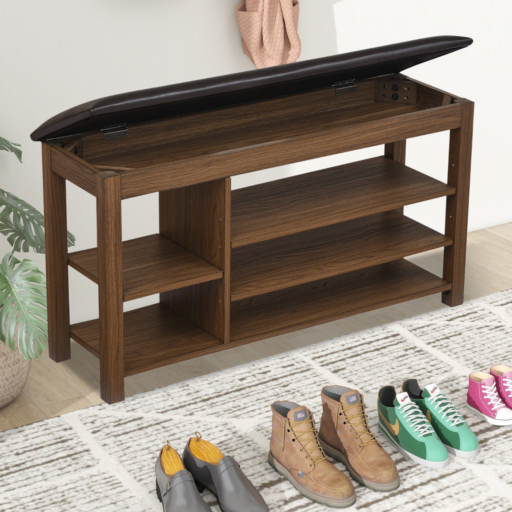 Lark Manor Solid Wood Shoe Bench,wood Storage Rack Organizer With High ...