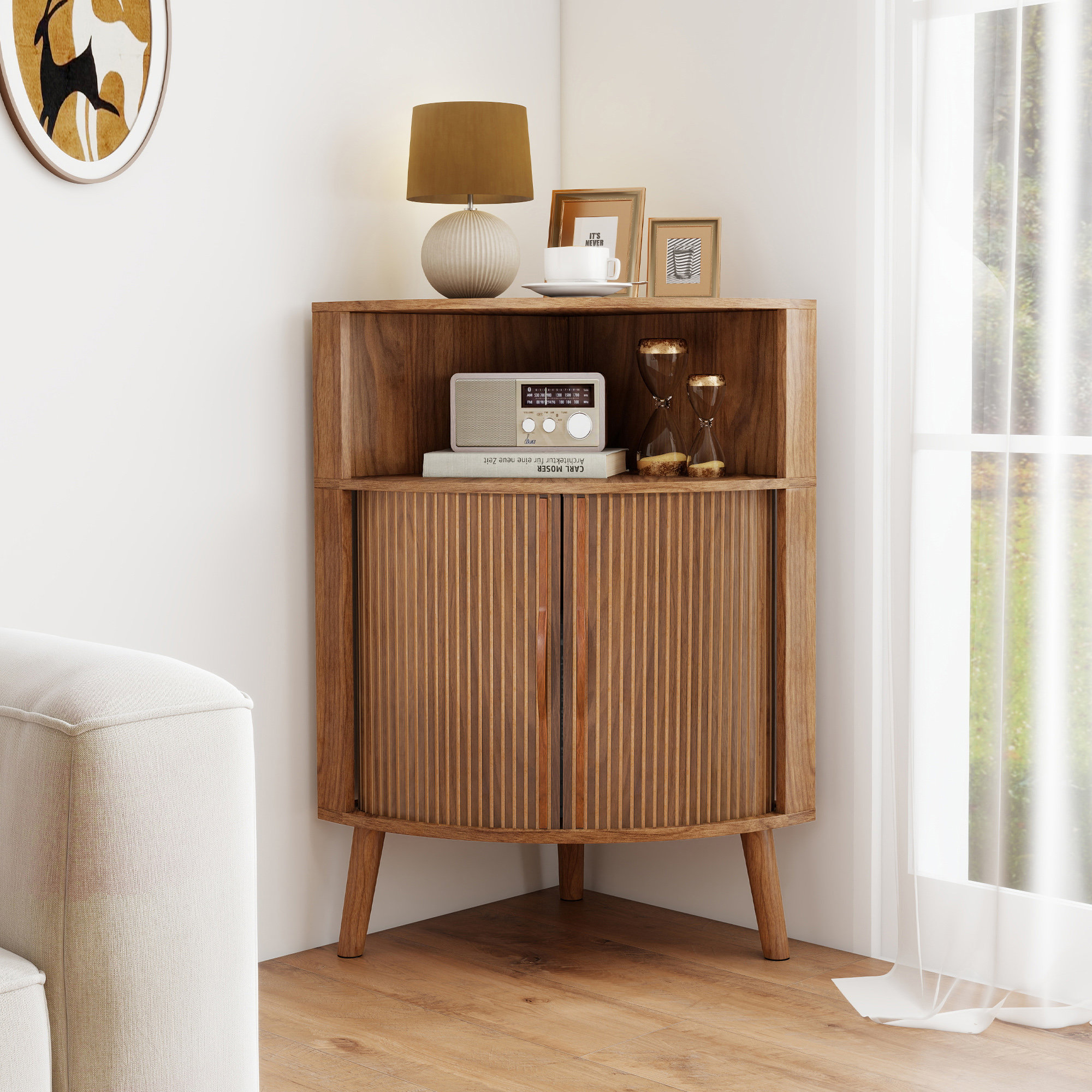 George Oliver Corner Accent Cabinet With 2 Fluted Door , Freestanding ...