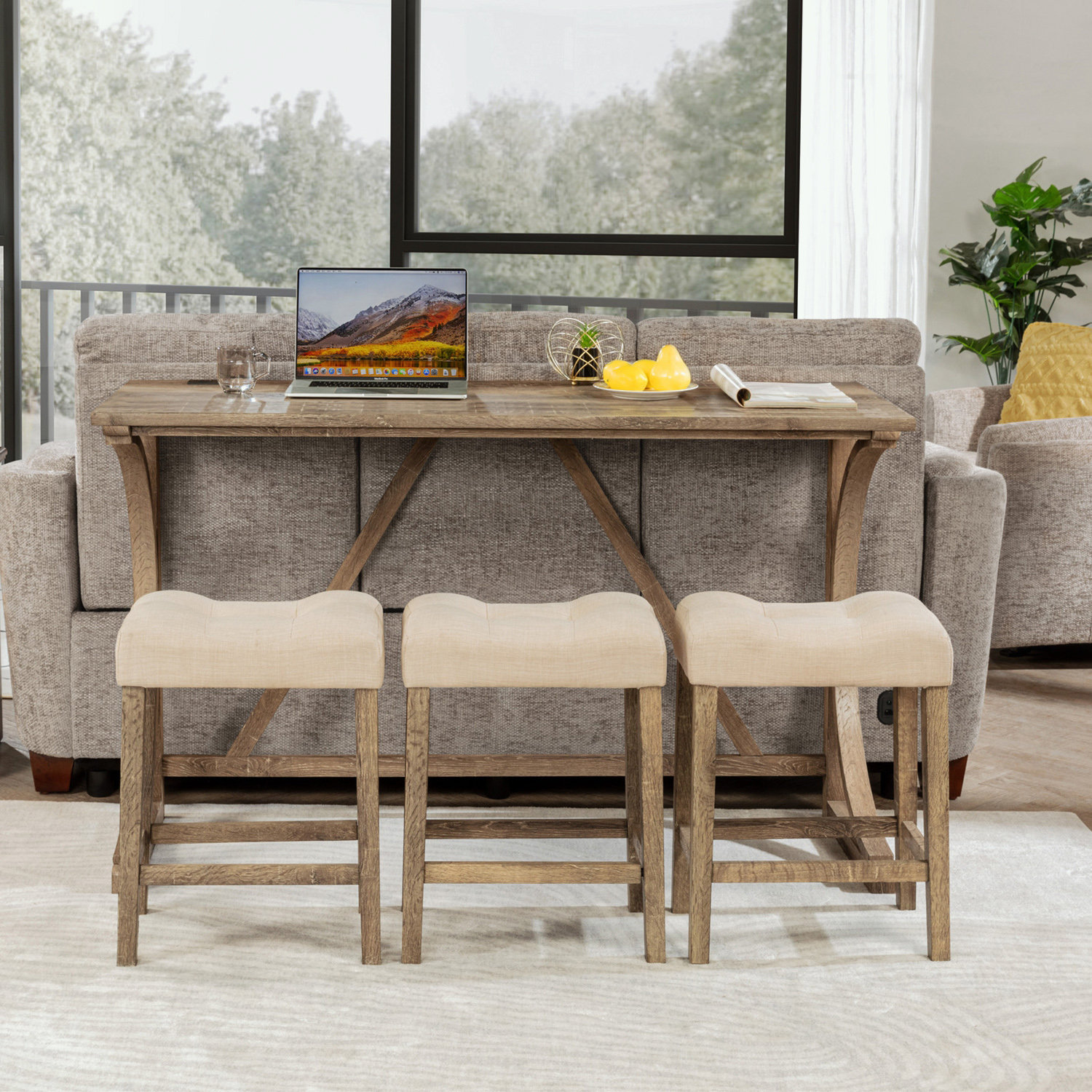 Lark Manor™ 4-Piece Bar Table Set with Power Outlet, sturdy base and 3 ...
