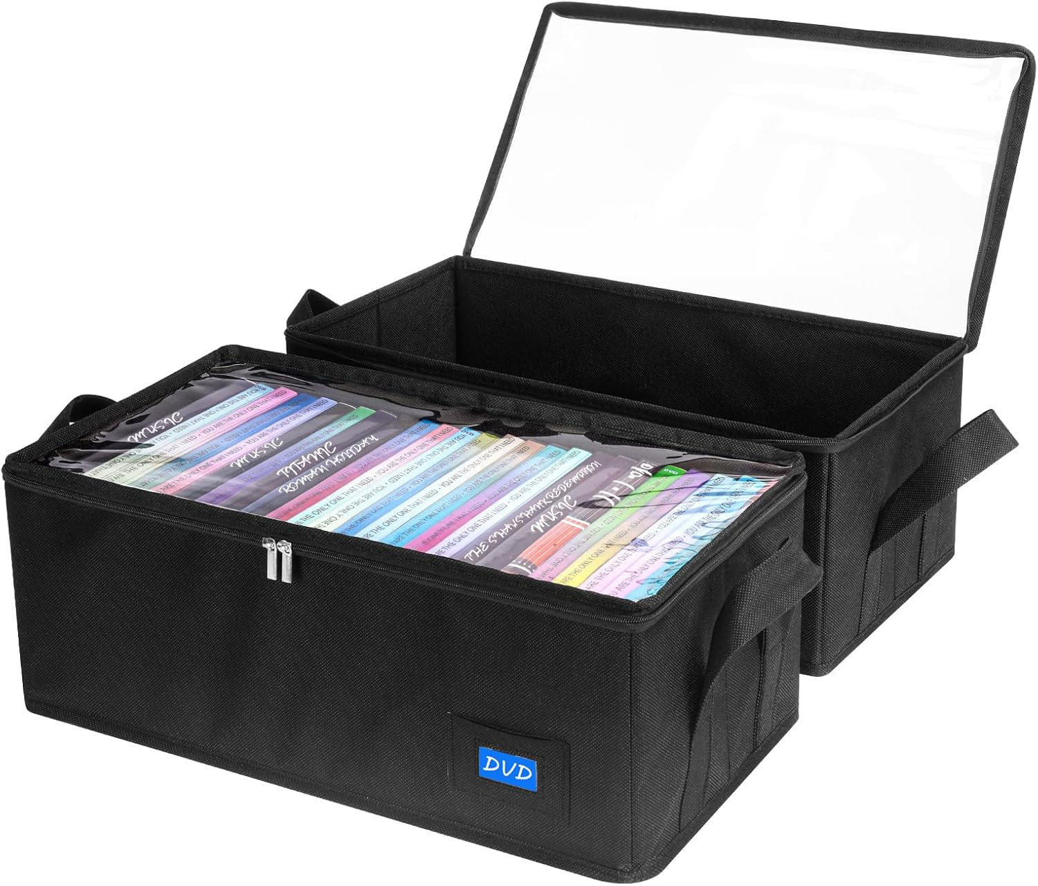 Ebern Designs DVD Case Holder With Handles And Clear Lid, 2-Pack Black ...