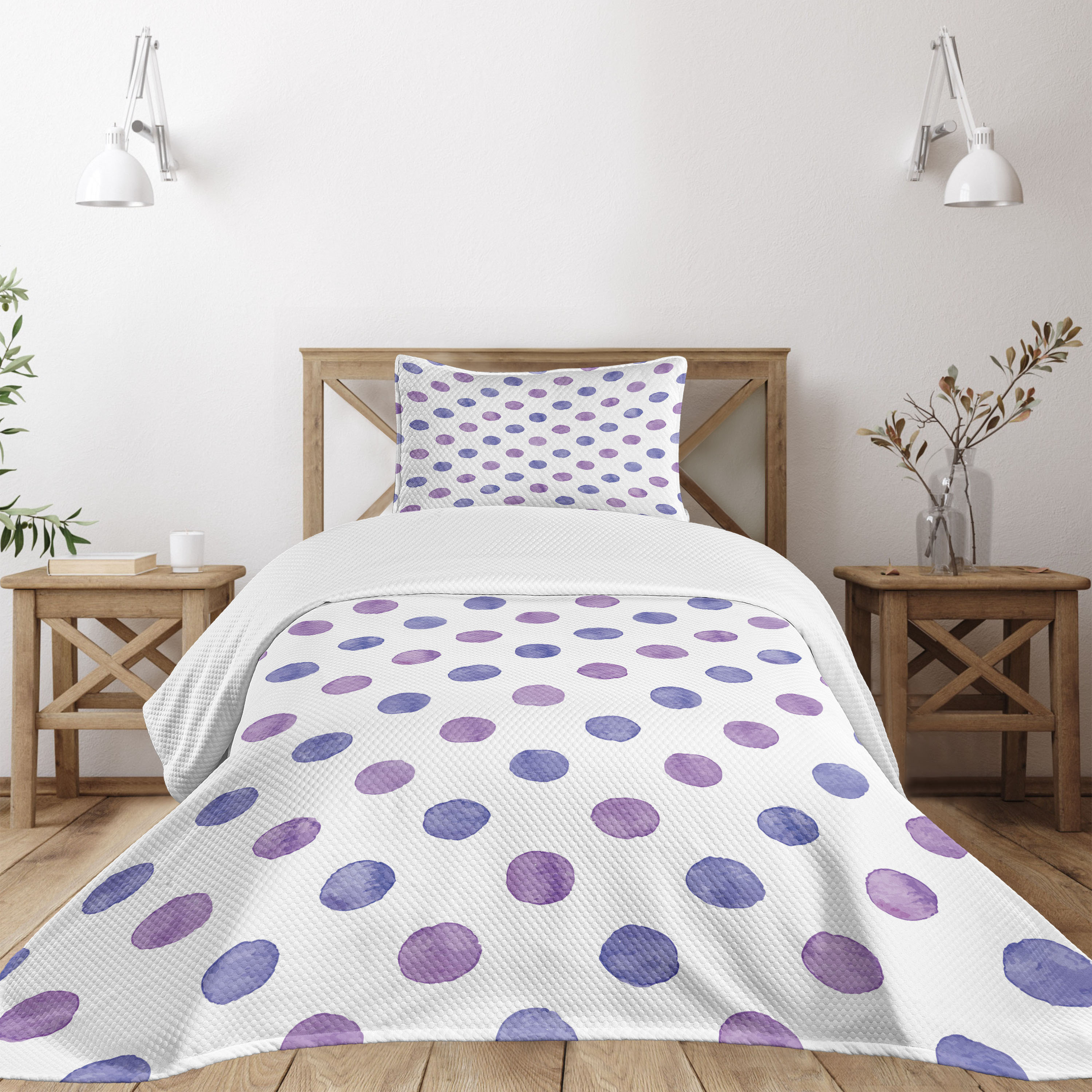 Ambesonne Purple Bedspread Set Watercolor Polka Dots Lilac Blue | Wayfair