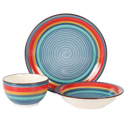 Gibson Home Rainbow 12 Piece Hand-Painted Stoneware Dinnerware Set ...