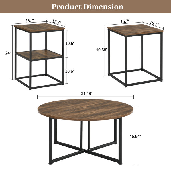17 Stories Jadyne 3 - Piece Living Room Table Set & Reviews | Wayfair