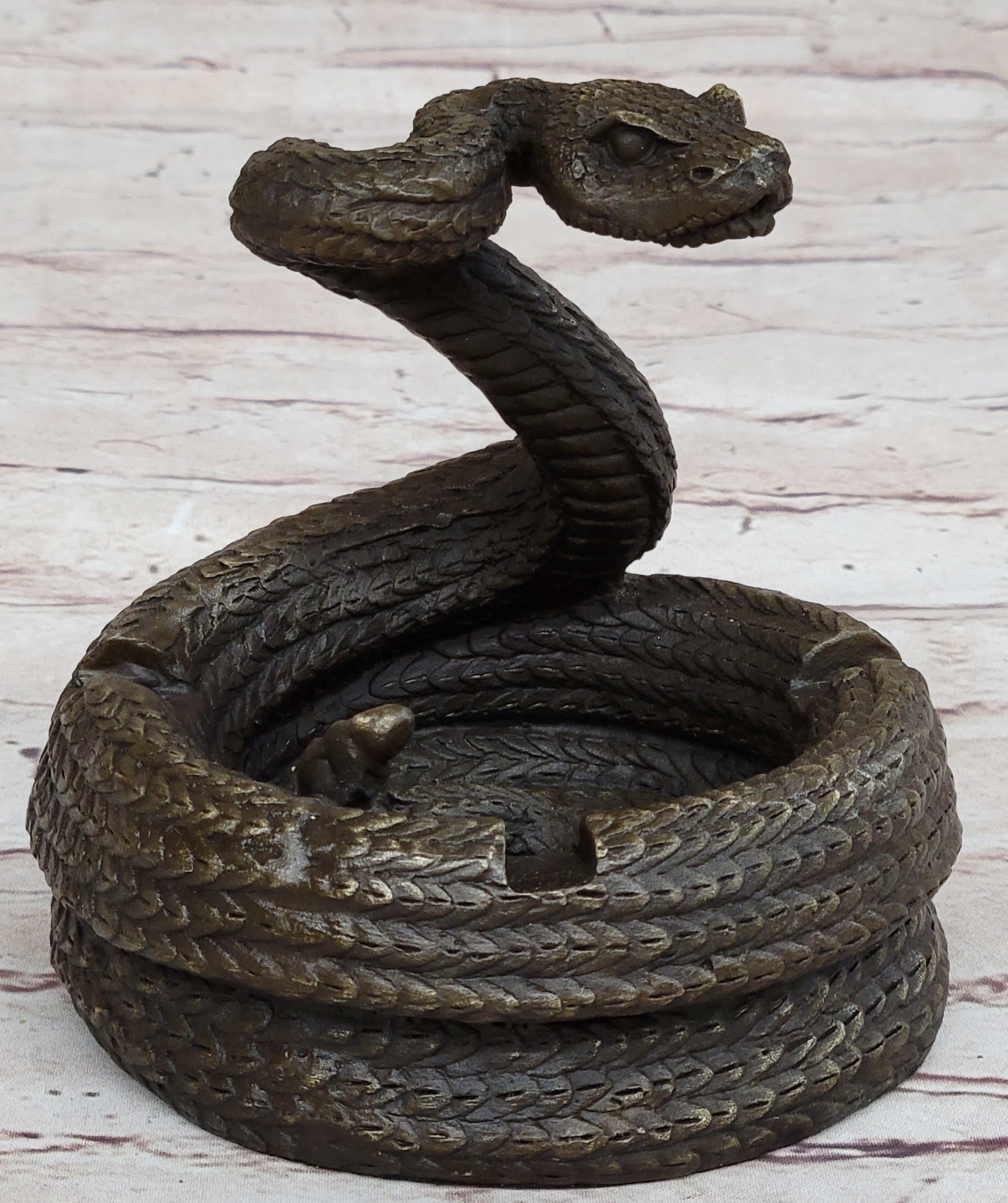 Bungalow Rose Rattlesnake Snake Bronze Metal Ashtray Sculpture Original ...
