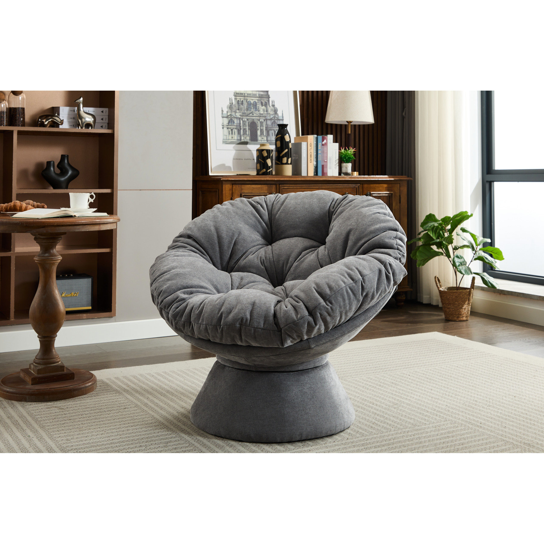 Latitude Run® 360 Degree Swivel Living Room Furniture - Grey Chenille ...