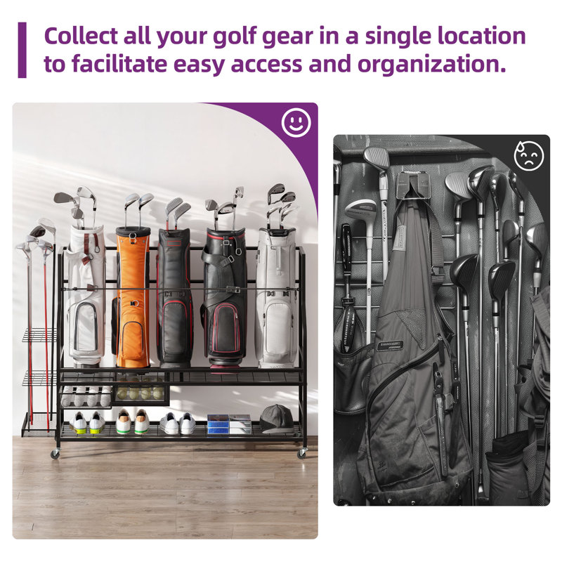 Arlmont & Co. Golf Storage Organizer Bag Rack For Garage Club With ...