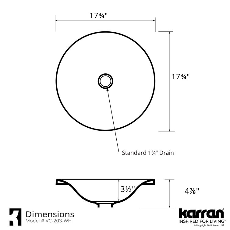 Karran Valera 18 In. Top Mount Vitreous China Round Bathroom Sink ...