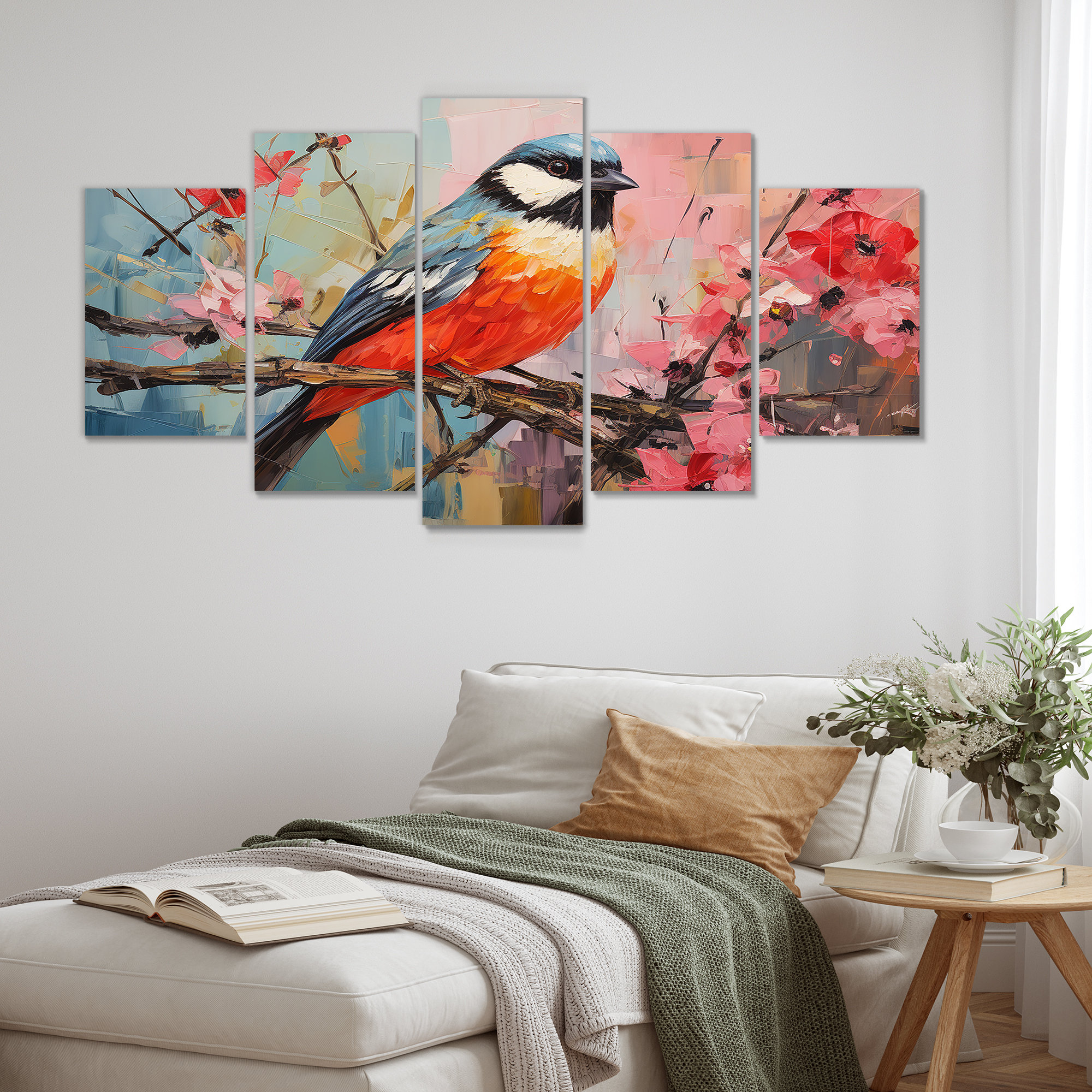 Bungalow Rose 'Blue Bird Floral Tree Harmony - Bird Multipanel Wall Art ...