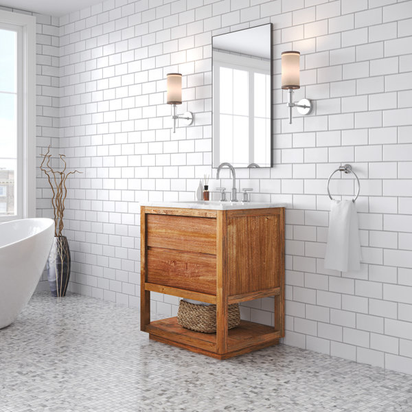 Birch Lane™ Tessa 30 In. Mango Wood Carrara White Marble Countertop ...