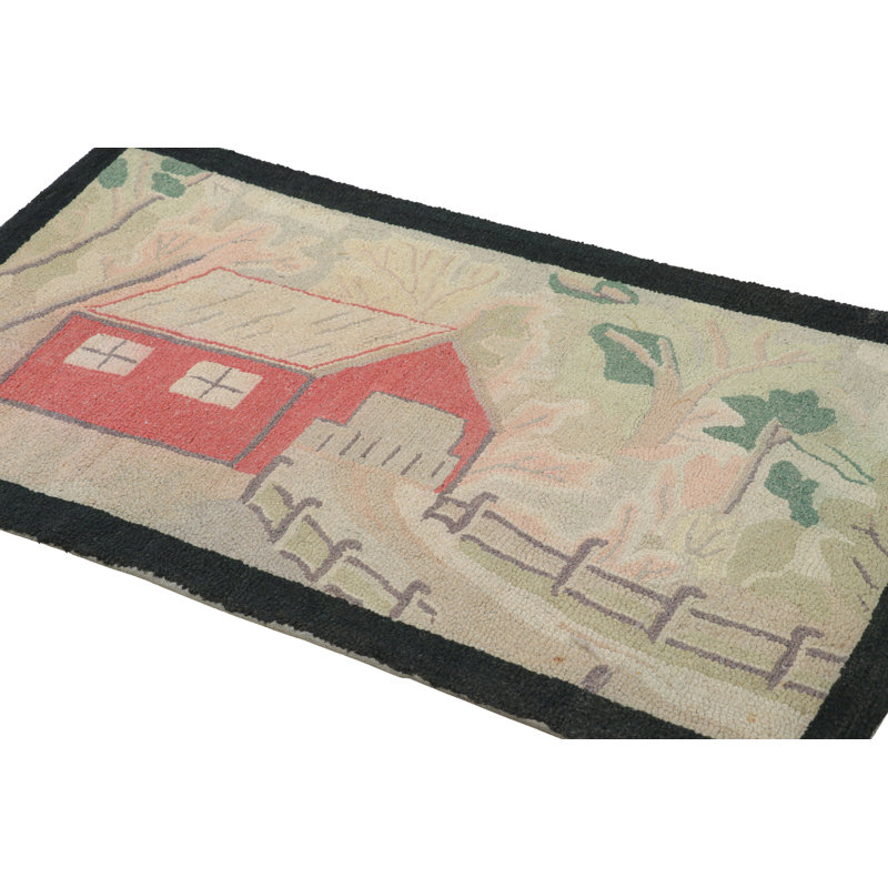 One Allium Way® Antique Hooked Rug With Farm Pictorials In Cream And ...