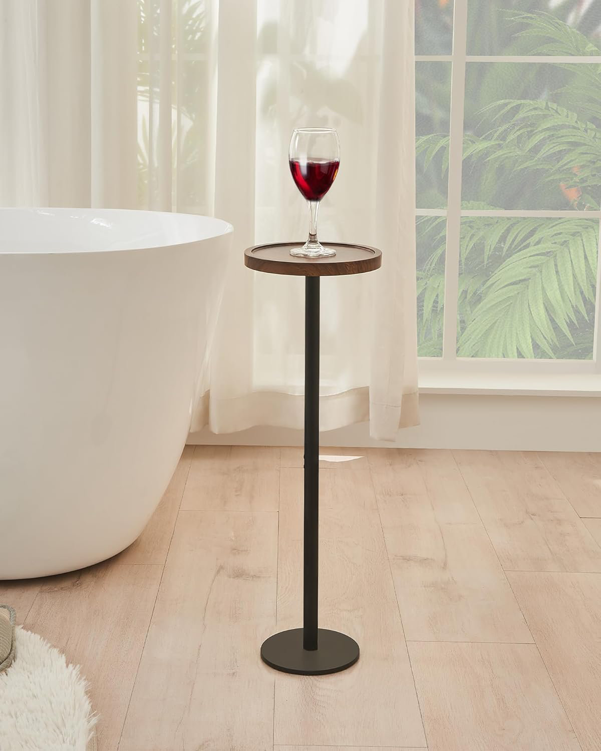 WKING Round Drink Table With Metal Base, Small Pedestal Side Table For ...