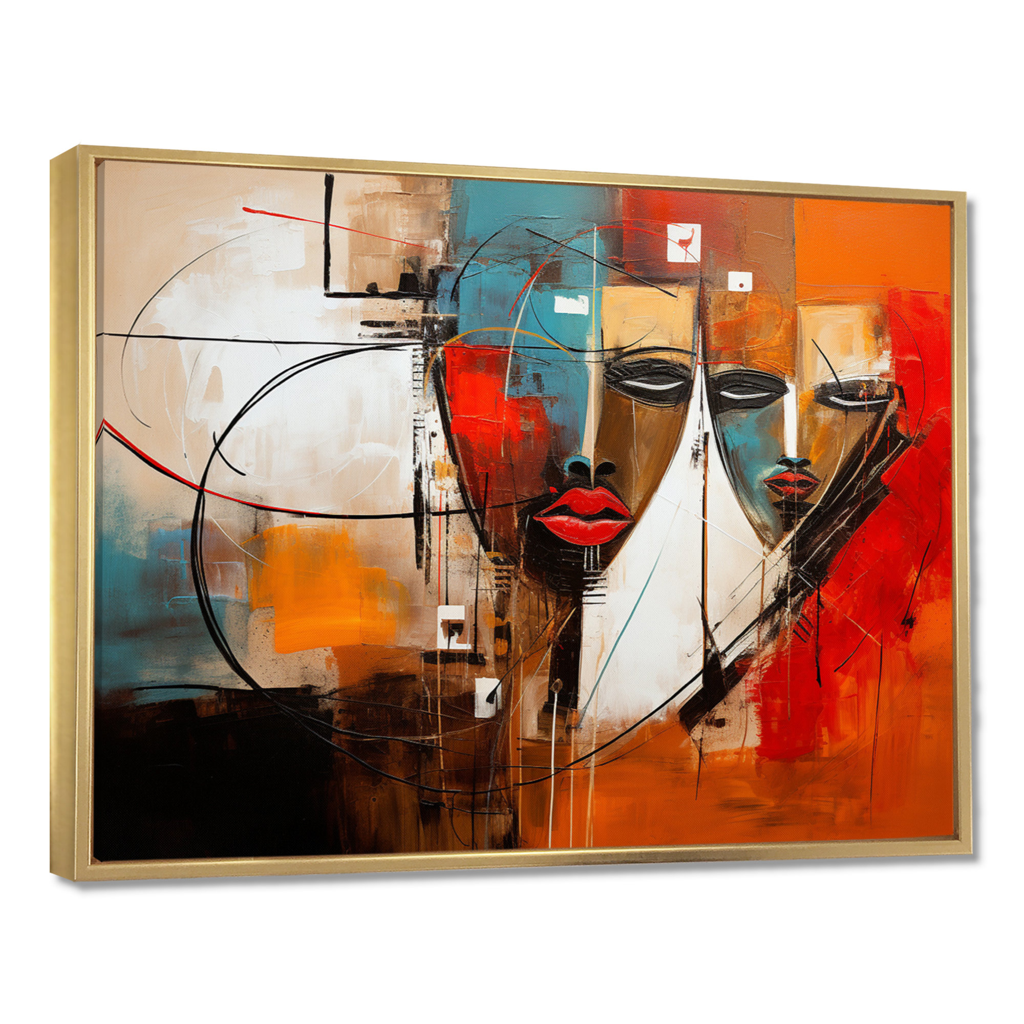 Wrought Studio Double Portrait Minimal Red And Blue - African Mask Wall ...