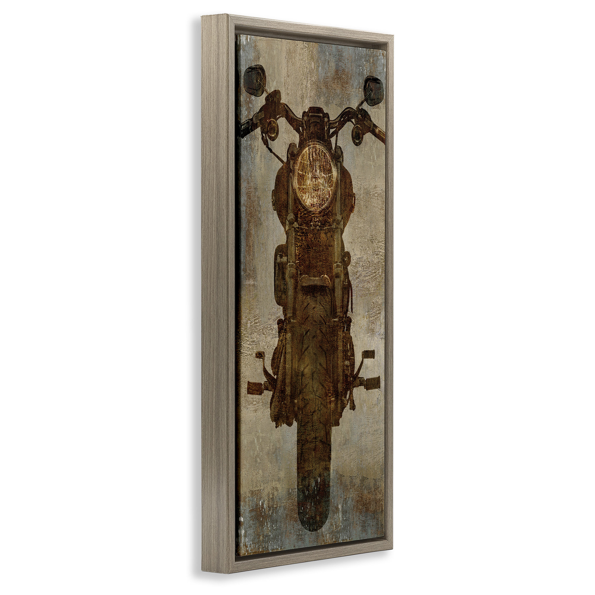 Trinx Motorcycle Silhouette Rustic Pattern Grain Framed Floater Canvas ...