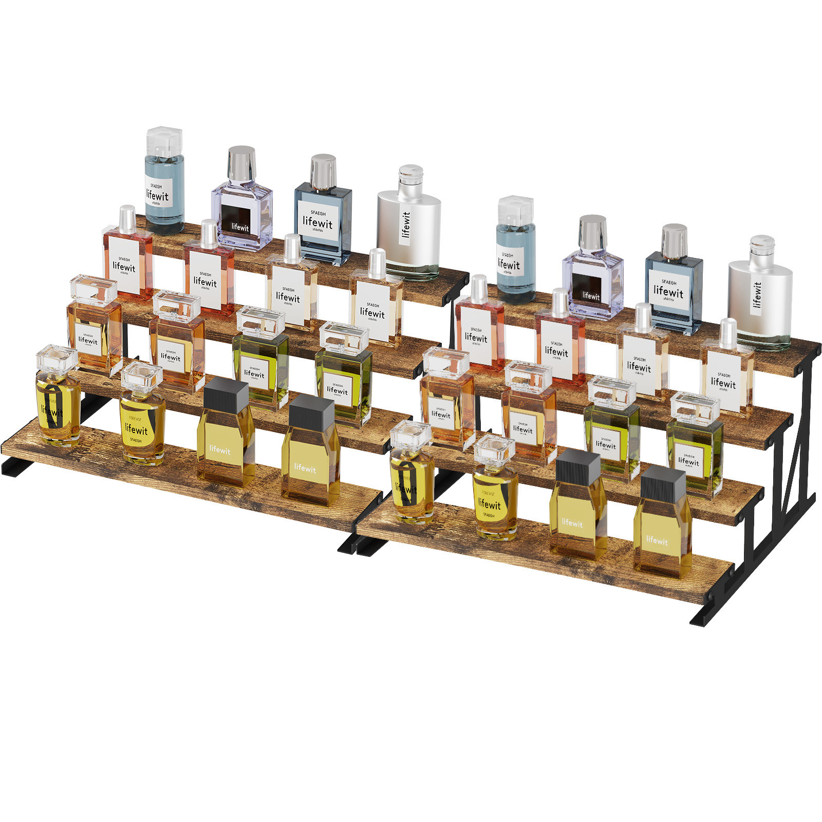 17 Stories 4-Tier Wooden Dispaly Riser With Metal Stand, Step Cologne ...