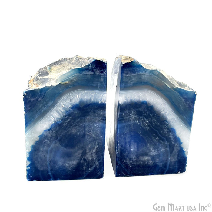 GEMMART USA Blue Geode Bookend, Unique Agate Bookend Pair, Mineral Rock ...