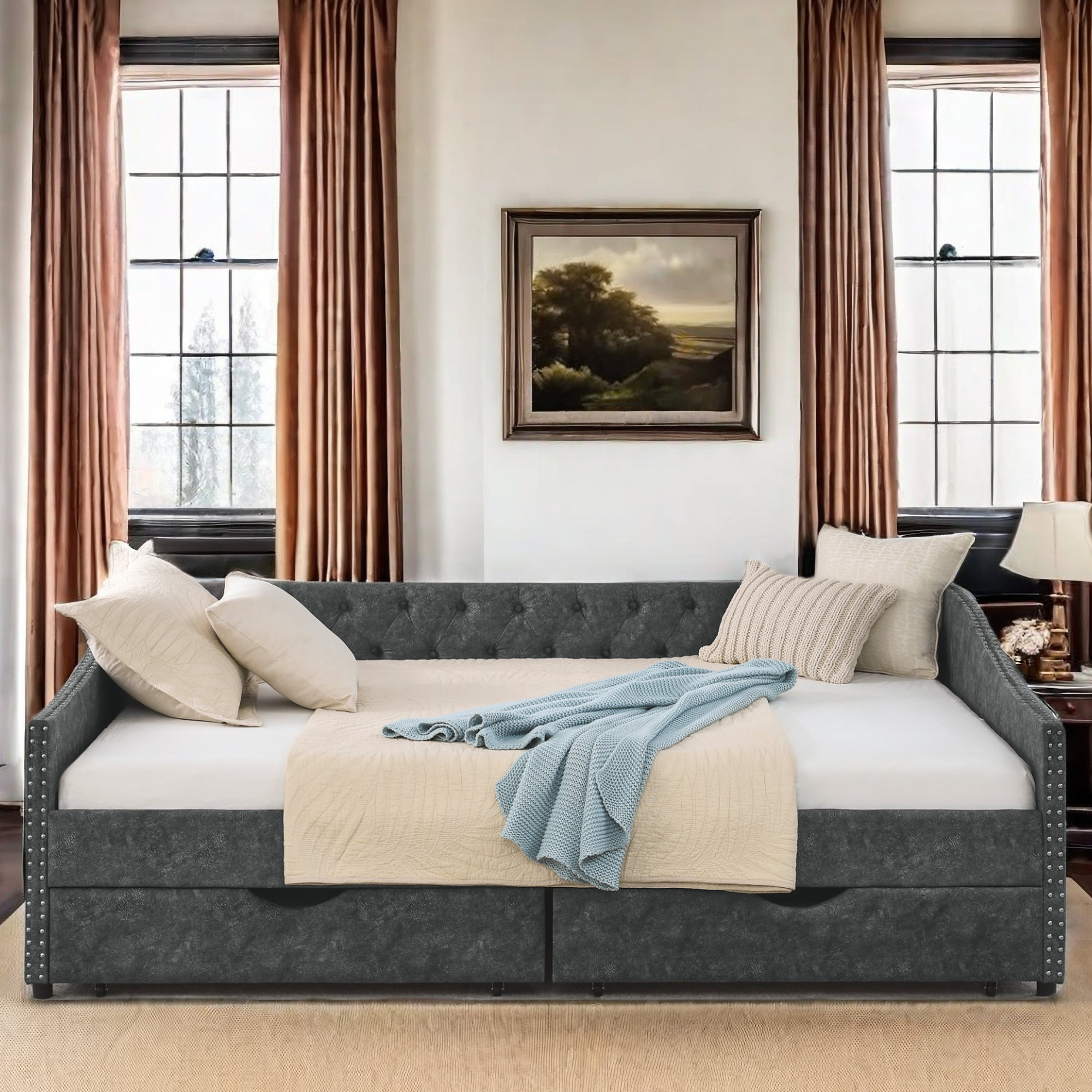 Red Barrel Studio® Othon Upholstered Tufted Daybed with 2 Drawers and ...