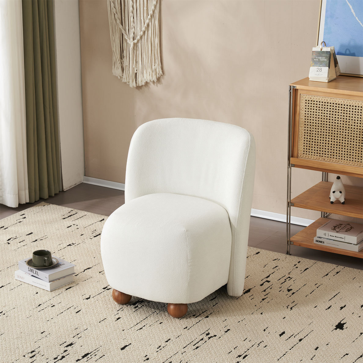 Ivy Bronx Modern Low-Back Armless Accent Chair With Round Pine Wood ...