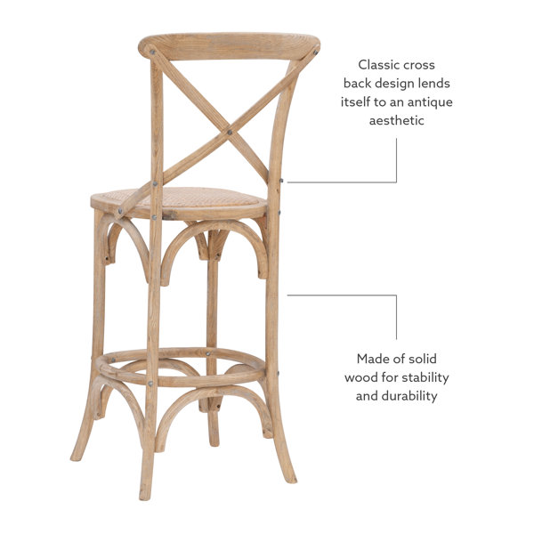 Ophelia & Co. Kelseyville Solid Elm Wood Stool with Rattan Seat ...
