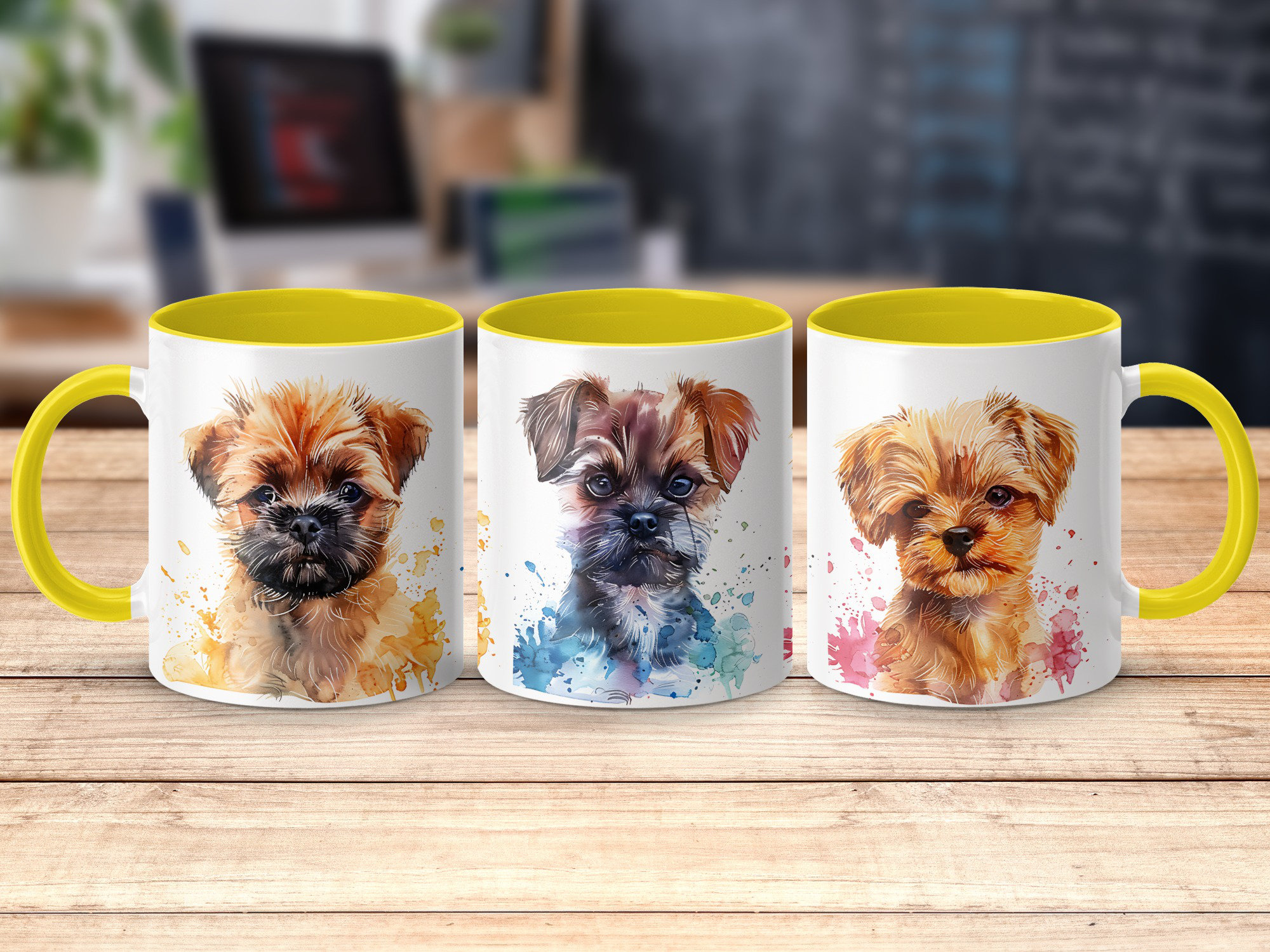 East Urban Home Set of 3 – 11oz Watercolour Brussels Griffon Design ...