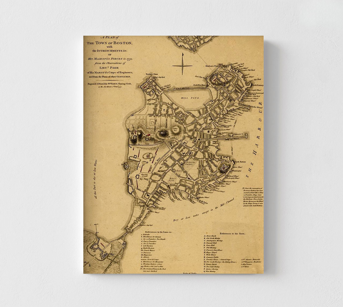 WeFrameArt Boston In 1775, City Map Print, Map Of Boston Massachusetts ...