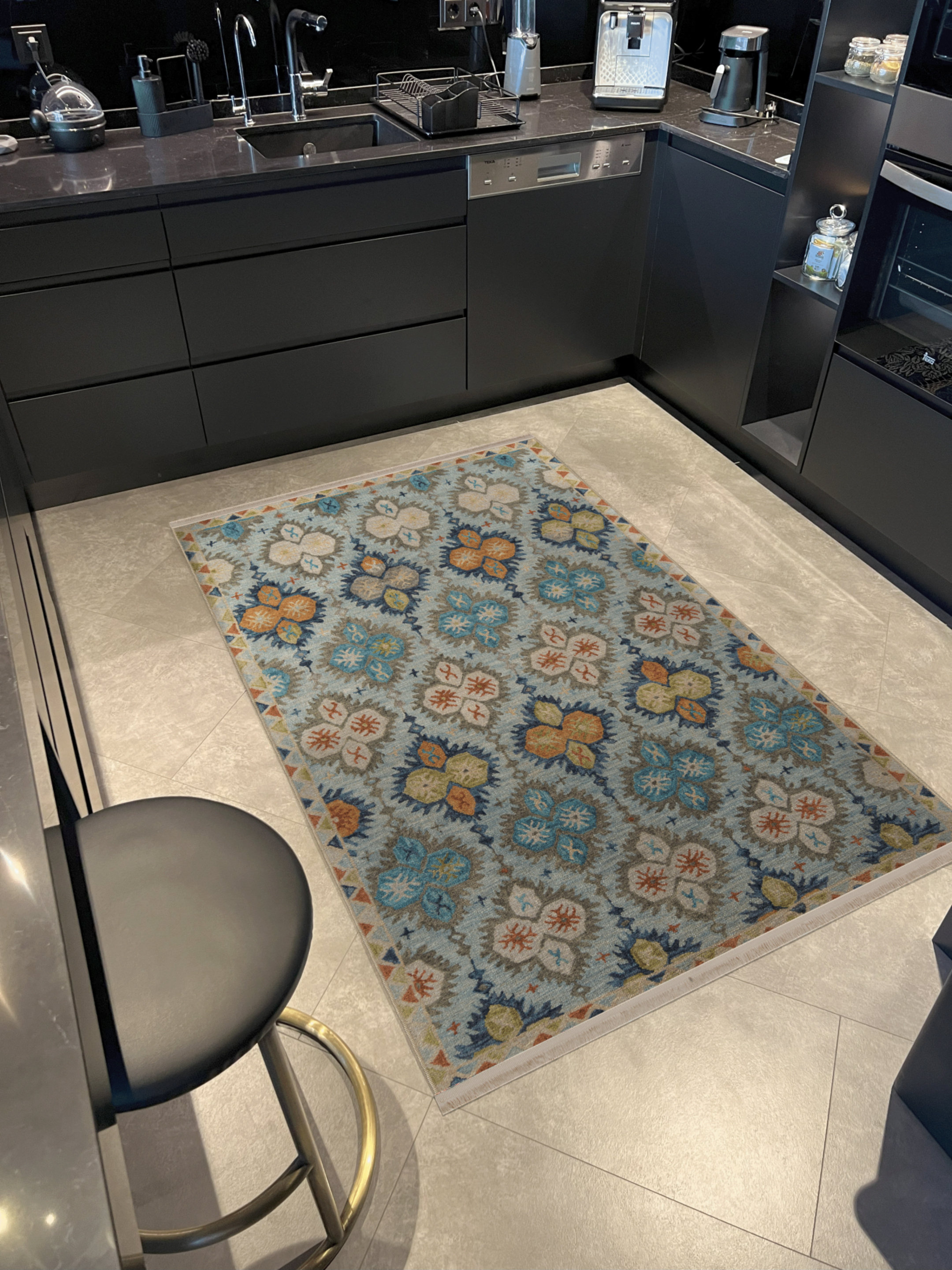 Bungalow Rose Creative Vintage Decorative Carpet with Light Blue Theme ...