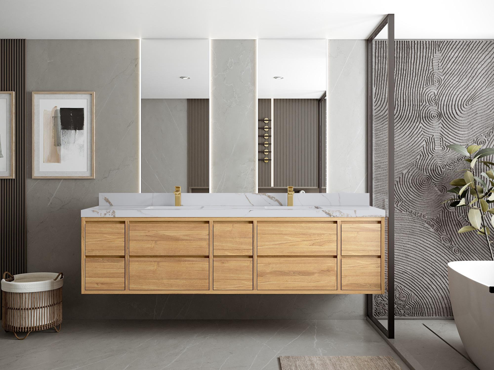 Latitude Run® Cadge Floating Teak 84 In. W X 22 In. D Double Sink ...