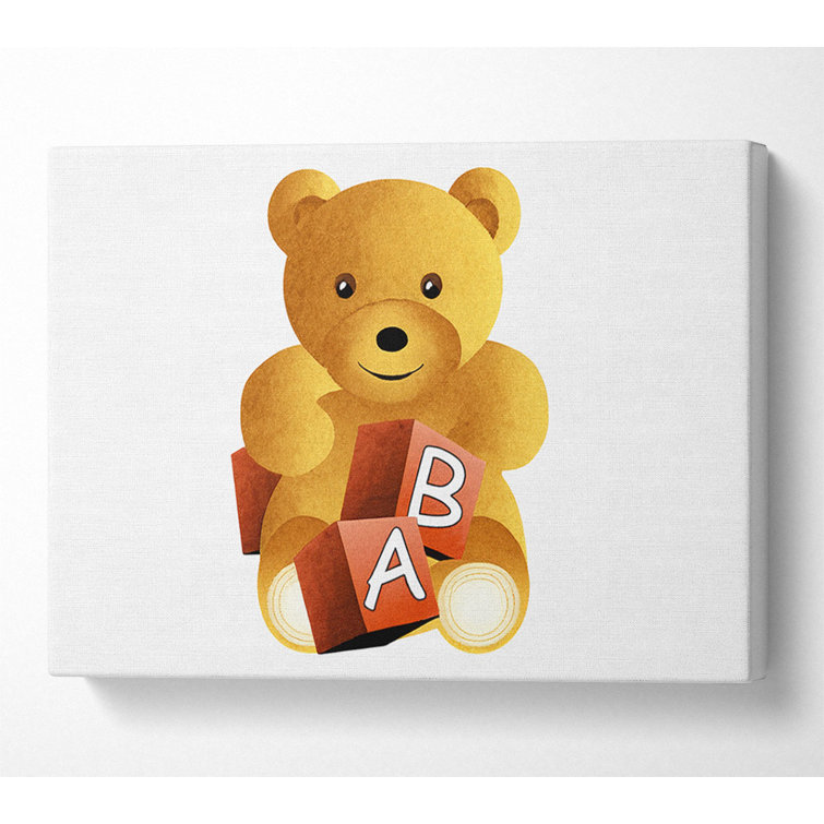 Harriet Bee Teddy Bear Alphabet Blocks White - Wrapped Canvas Art ...