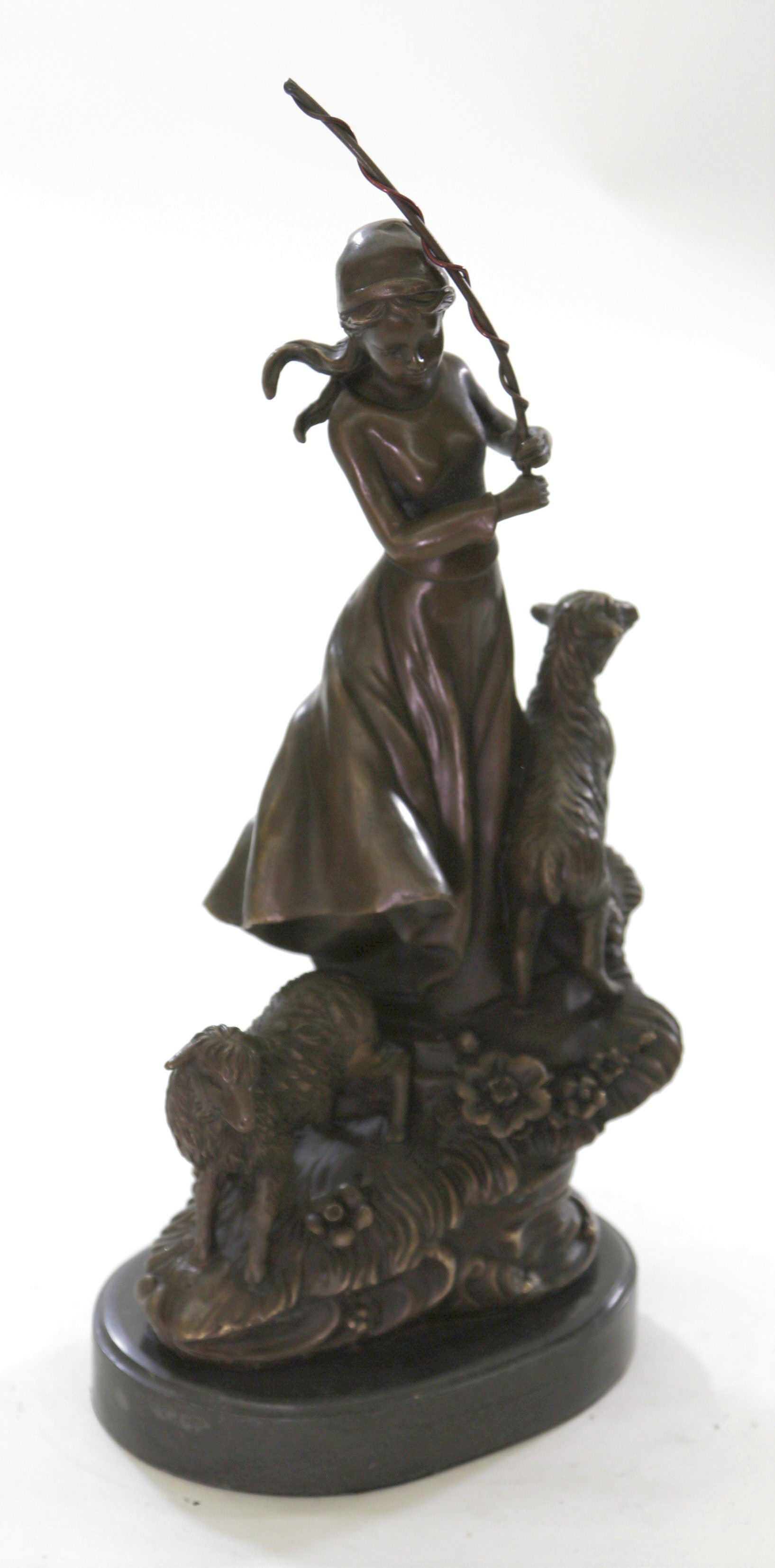 Canora Grey Alazay Art Deco Sculpture Shepherd Girl Woman With 2 Sheep ...