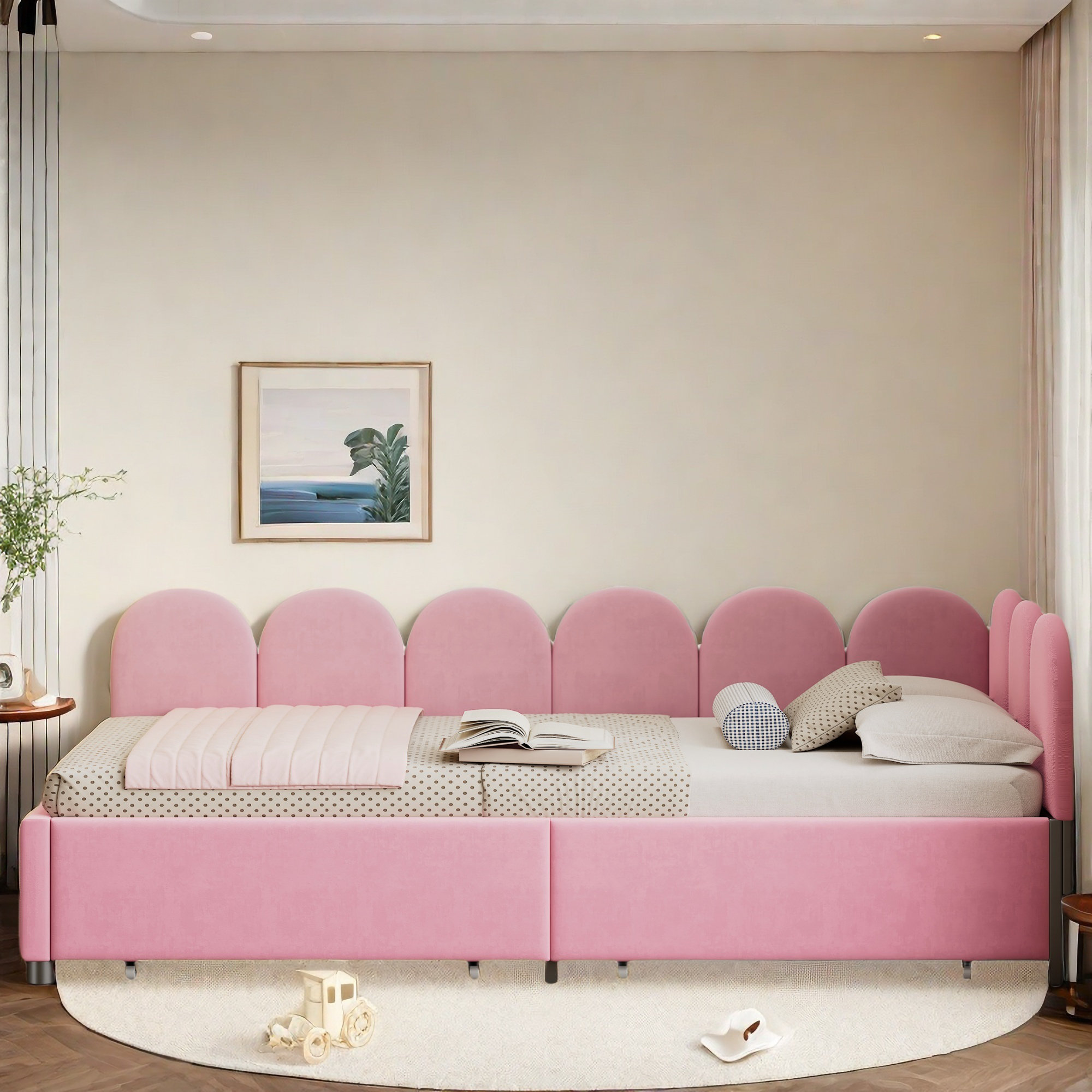 Mercer41 Meuse Upholstered Daybed with 2 Drawers and Soft Fabric ...