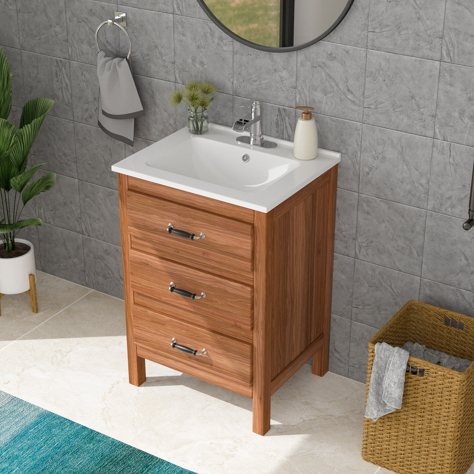Lordear 24'' Ceramic Single Vanity Top with Sink and 1 Faucet Holes ...