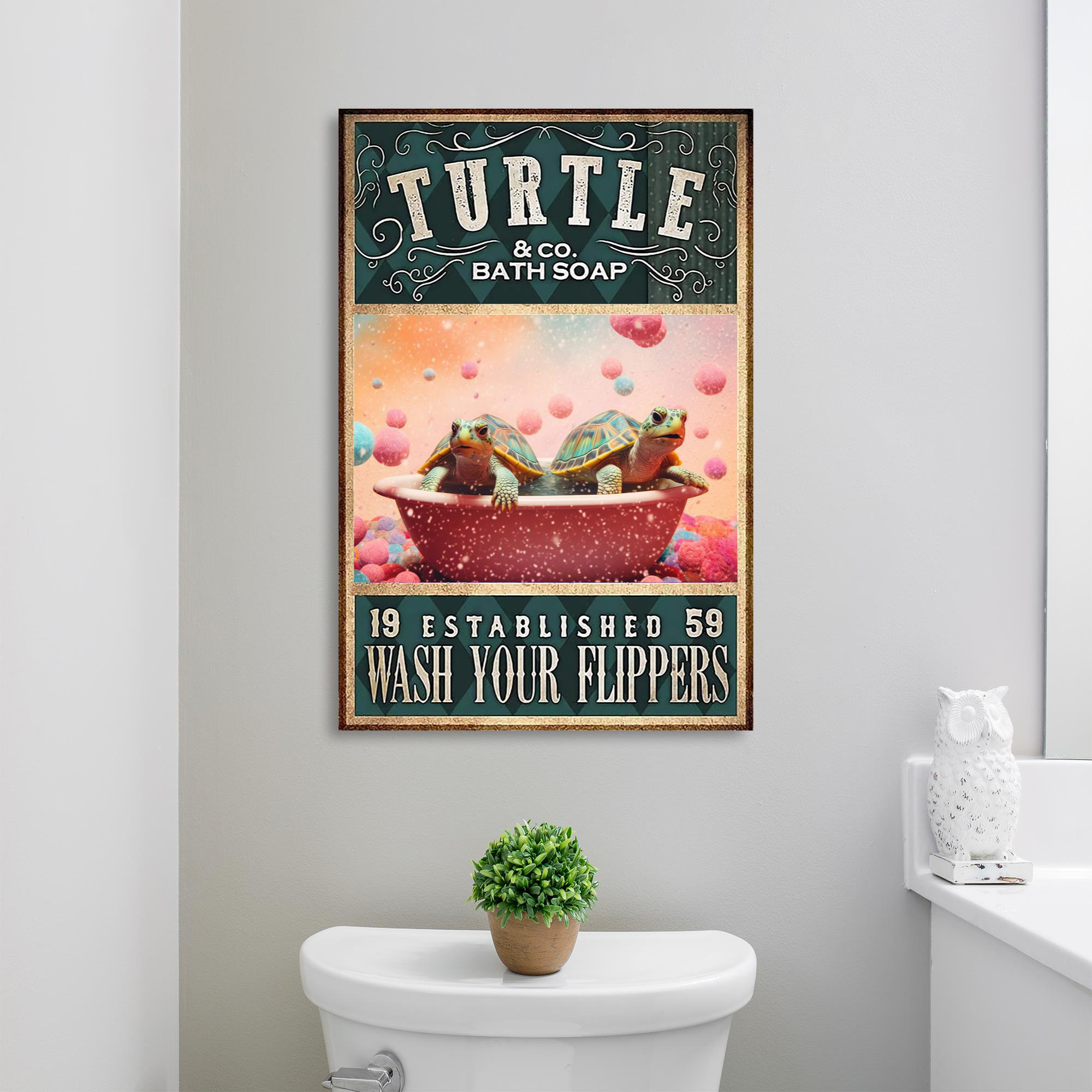 Trinx Turtle Bath Soap On Canvas Graphic Art | Wayfair