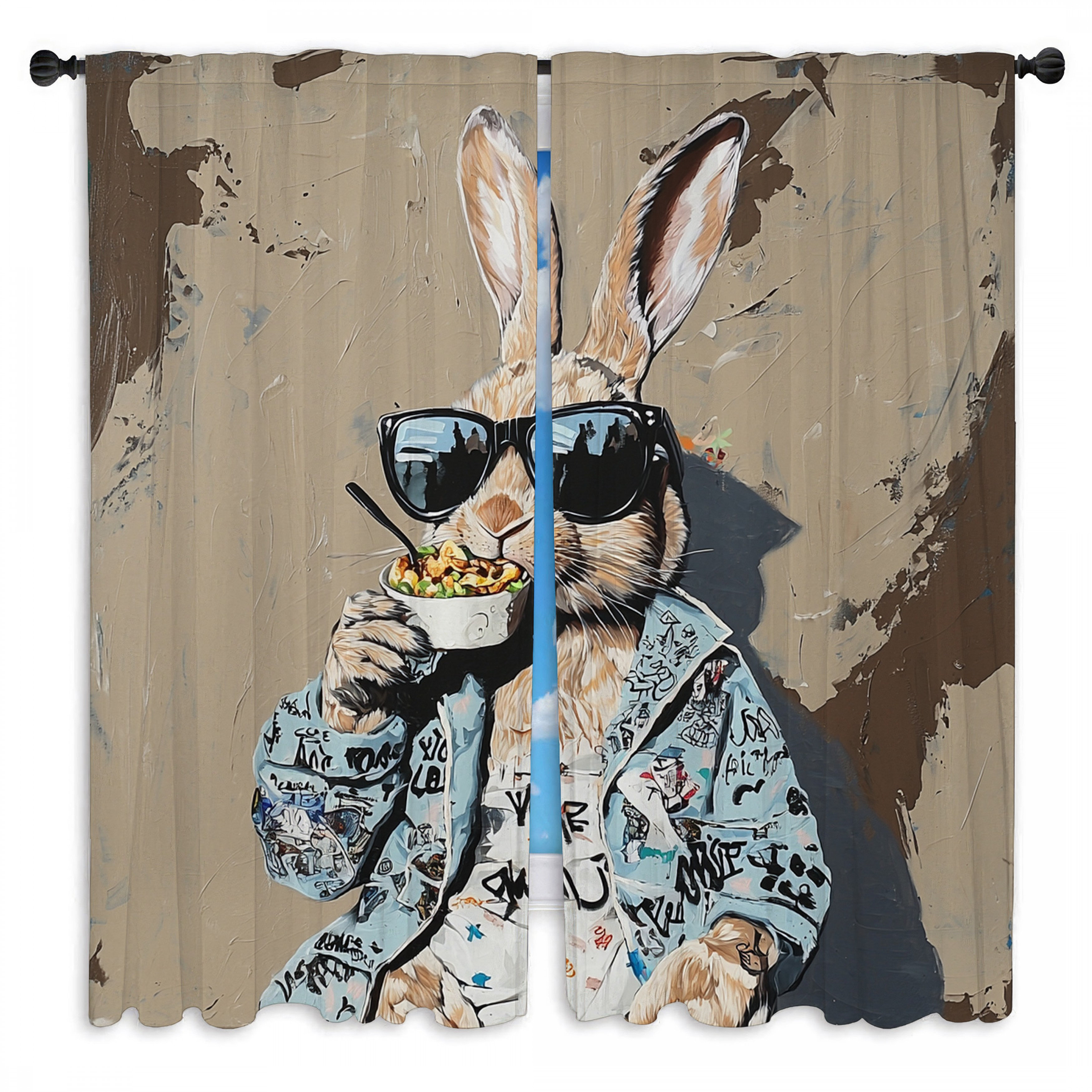 Dakota Fields Hipster Rabbit Window Curtains Animal Eclectic Drapes - 2 ...